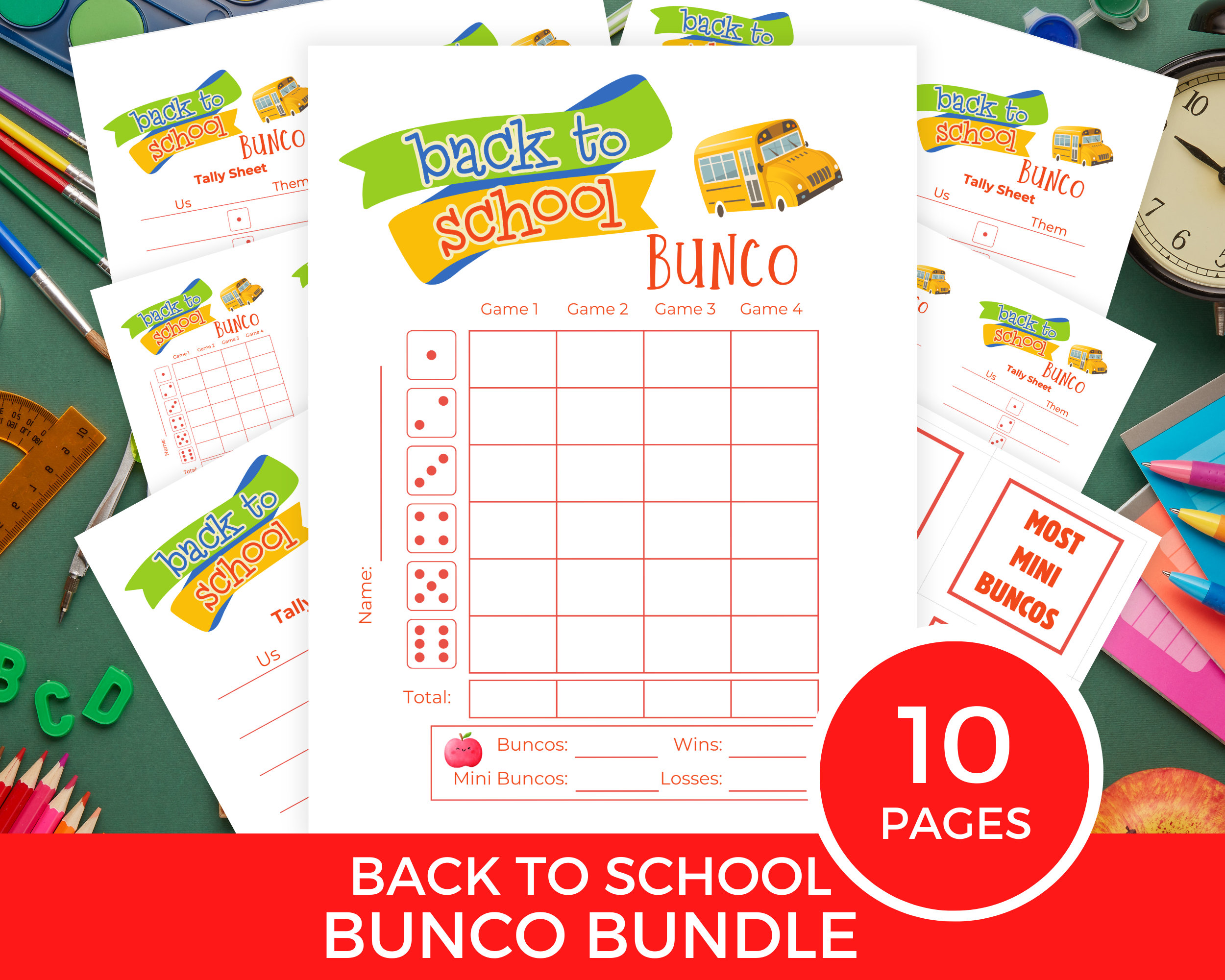 Back to School Bunco Score Sheets, School Days Bunco Score Cards ...
