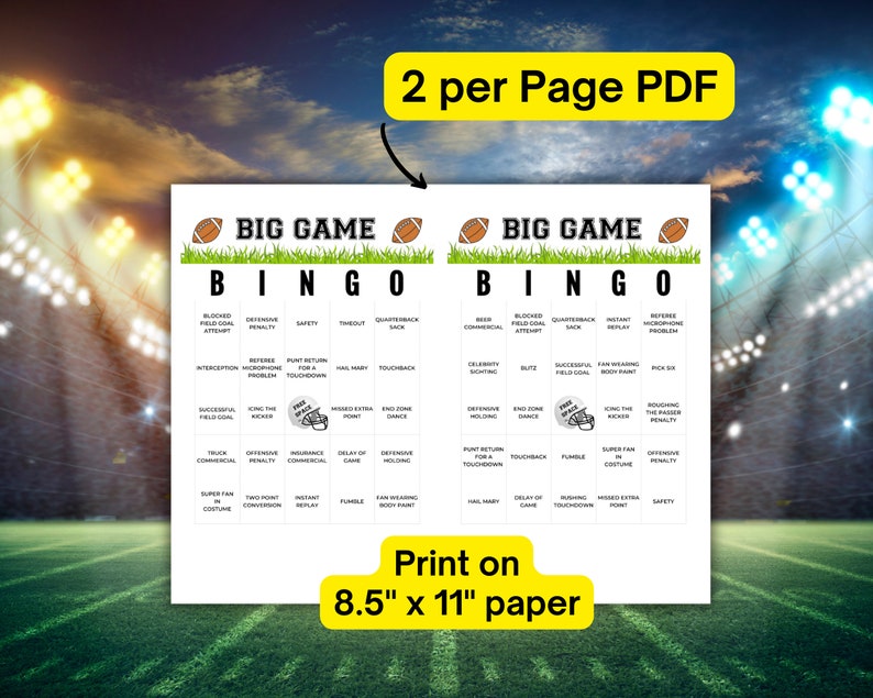 Football Bingo Cards, Football Party Game, Watch Party Game, Big Game ...