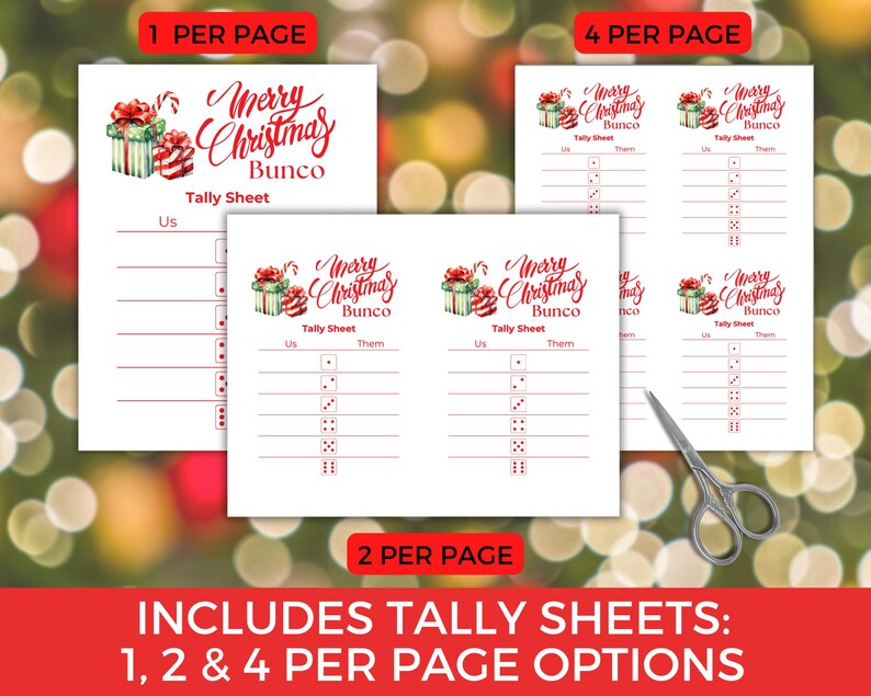 Christmas Bunco Game, Holiday Printable Bunco Score Cards, Christmas ...