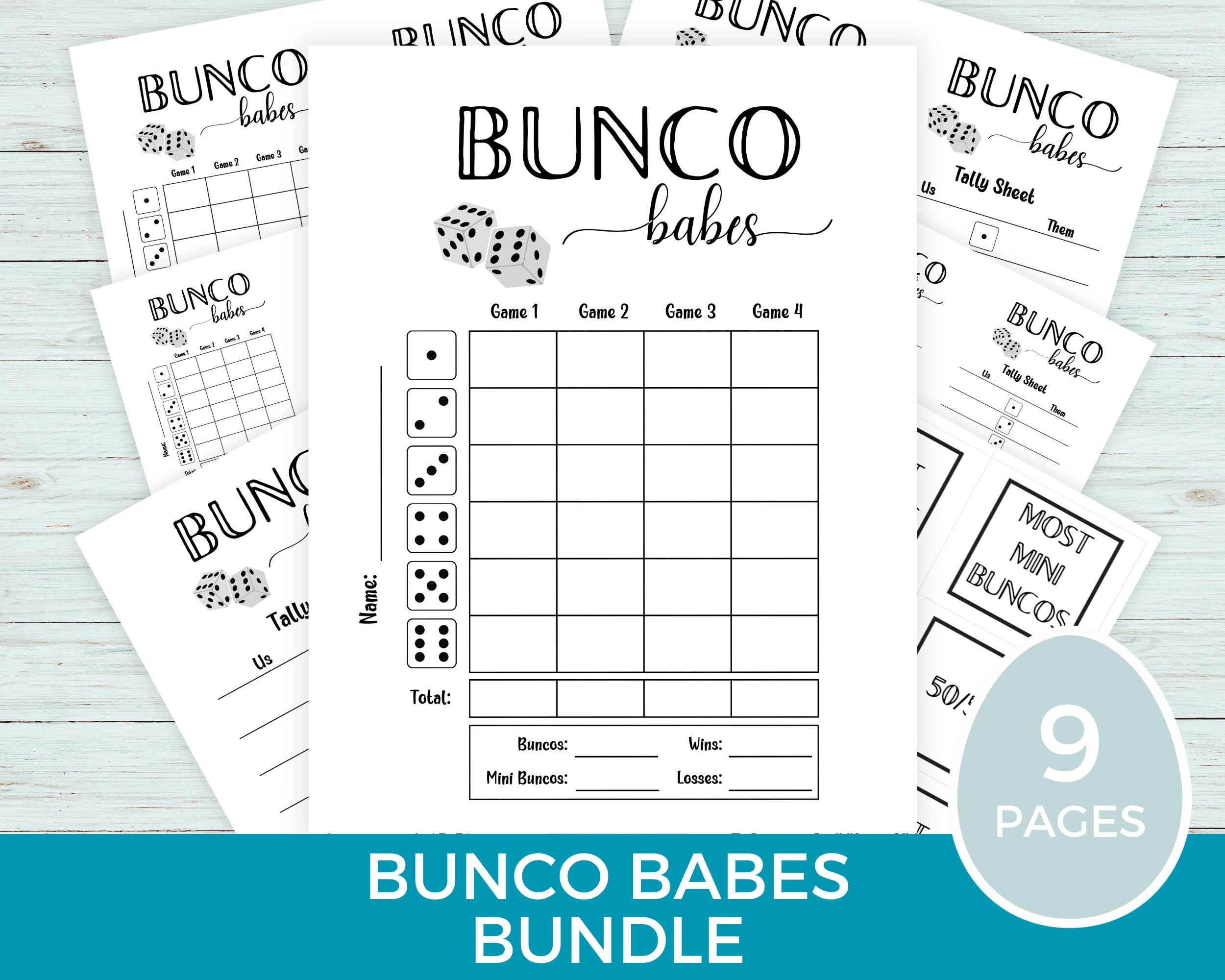 Simple Bunco Score Cards, Minimalist Bunco Tally Sheets, Printable ...
