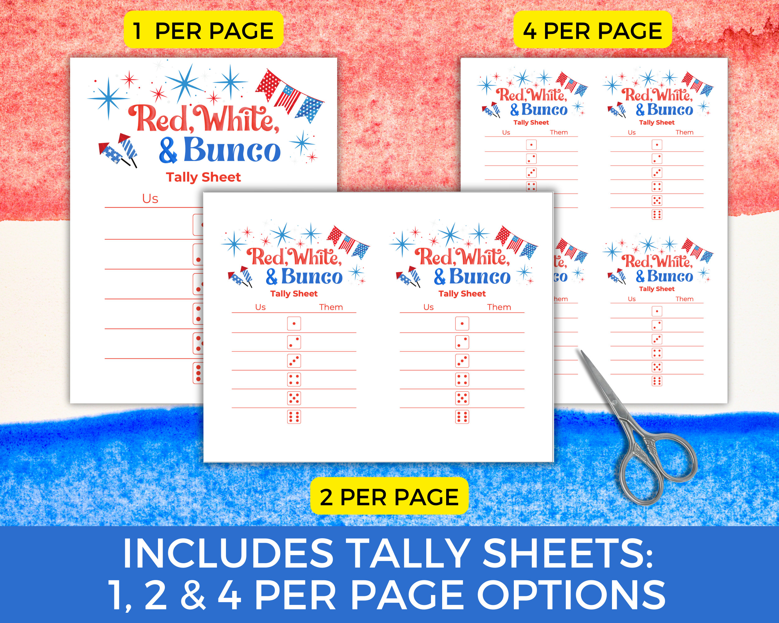 4th of July Bunco Score Sheets, July Bunco Score Cards, Patriotic Bunco ...