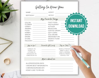 Getting to Know You Printable, Coworker Questions, All About Me Survey ...
