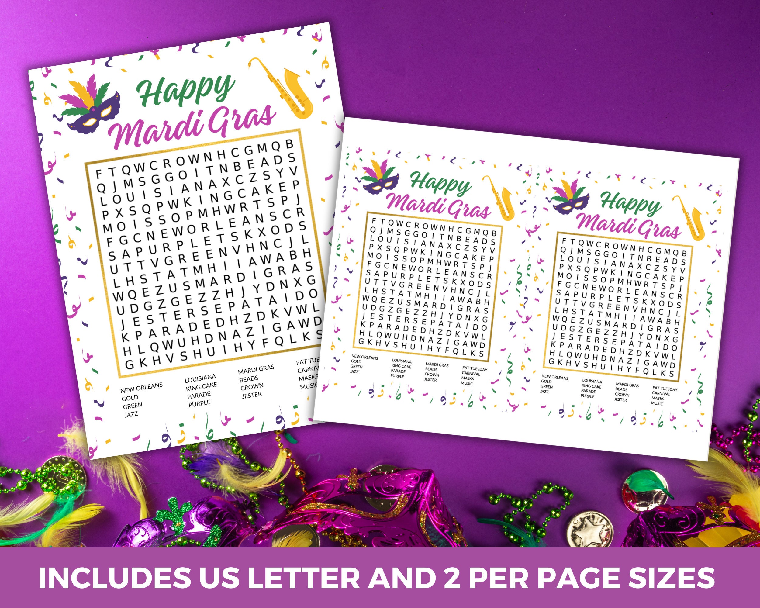 Mardi Gras Word Search, Fat Tuesday Party Game, New Orleans Word Game ...