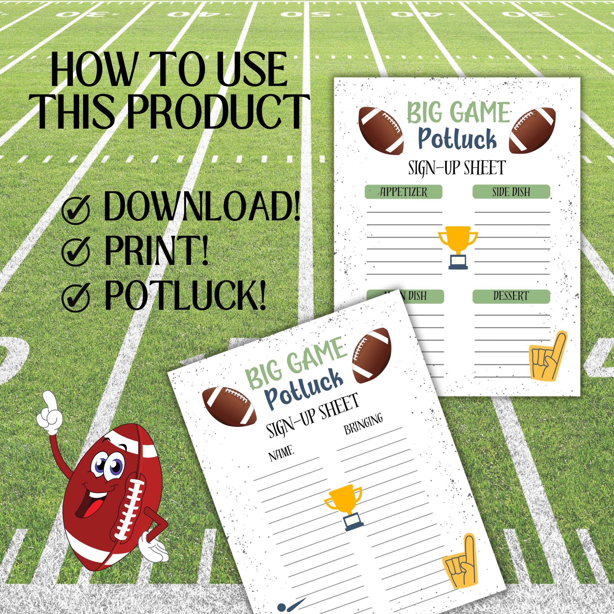 Football Potluck Sign up Sheet, Big Game Menu, Potluck Sign up Form ...