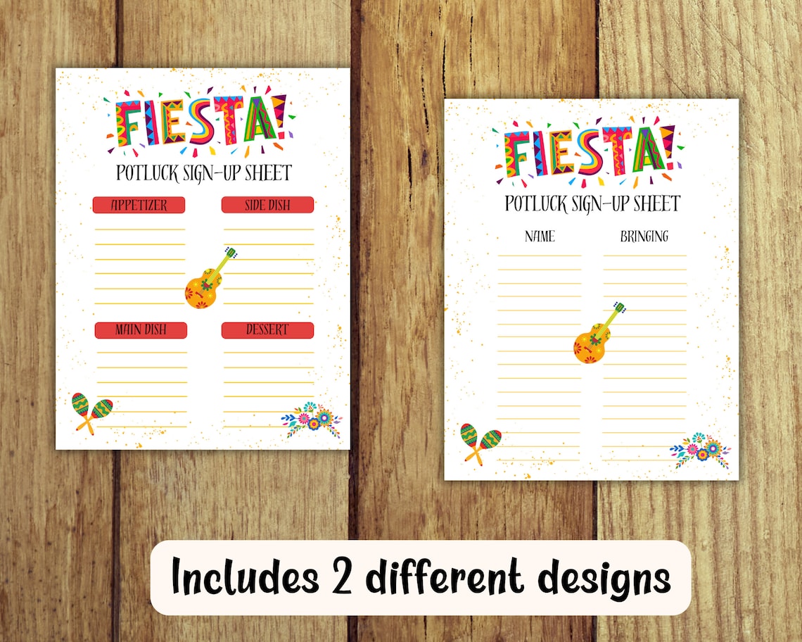 Fiesta Potluck Sign up Sheet, Fiesta Sign up Form, Cinco De Mayo ...
