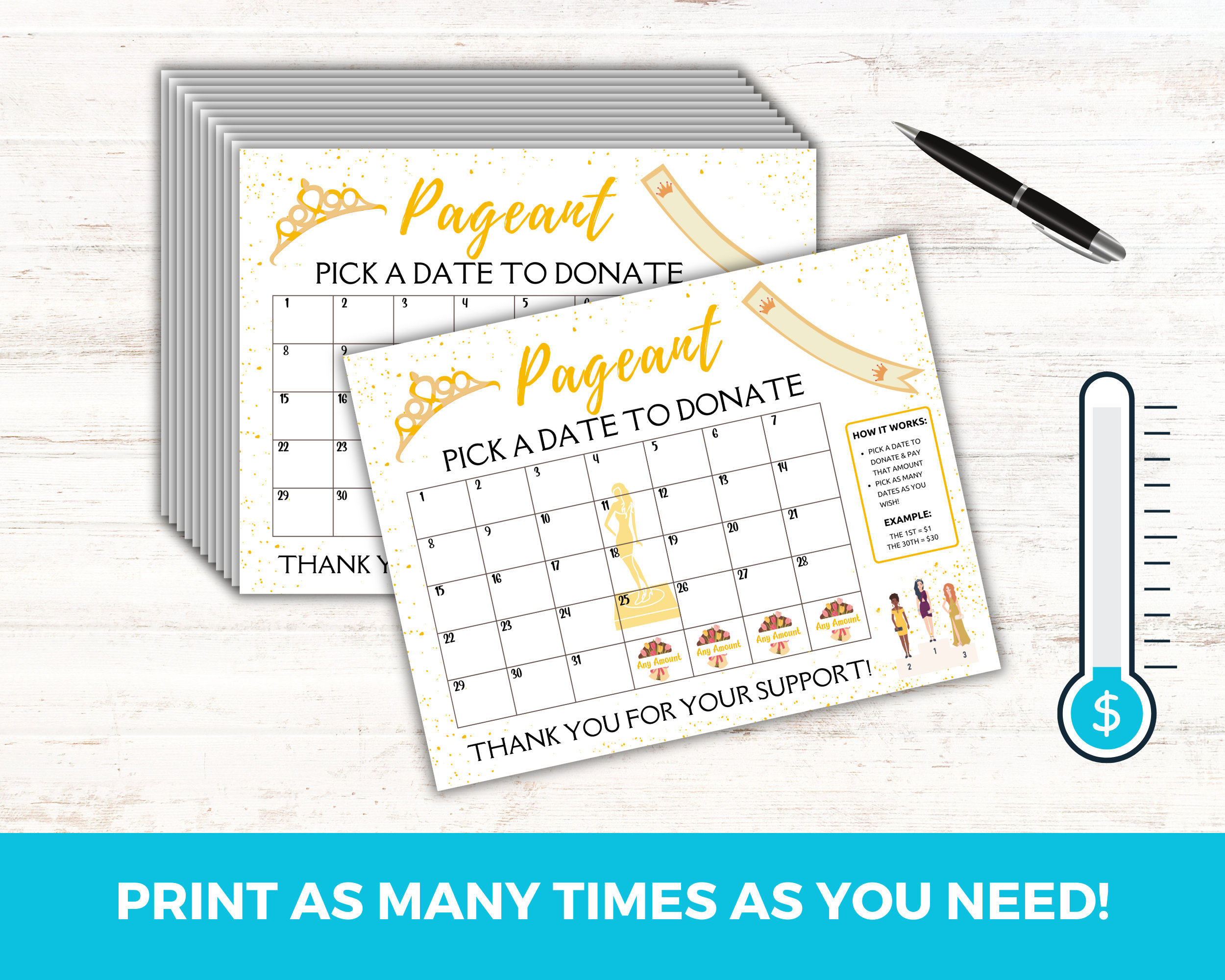 Pageant Fundraiser Calendar, Pick a Date to Donate Calendar, Cash ...