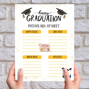 Graduation Potluck Sign up Sheet, Graduation Menu Sign up Form, Potluck ...