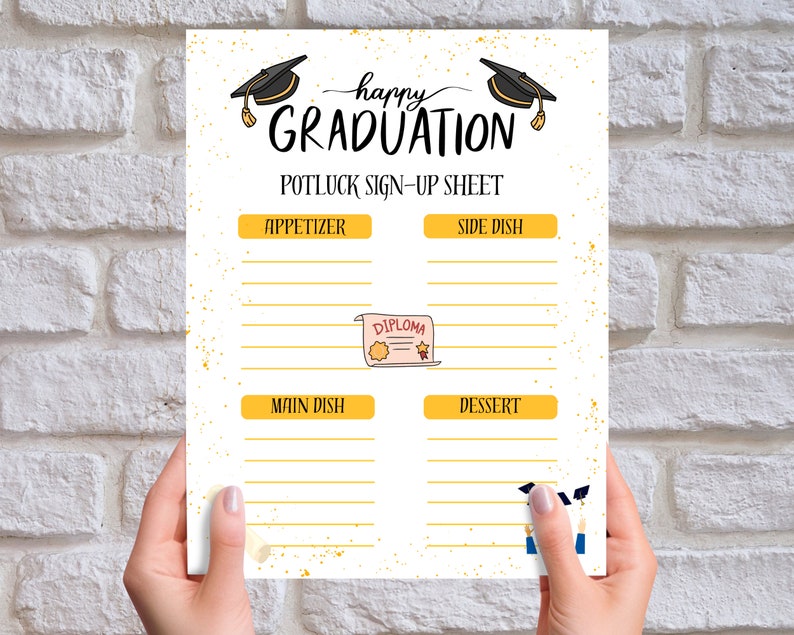 Graduation Potluck Sign up Sheet, Graduation Menu Sign up Form, Potluck ...
