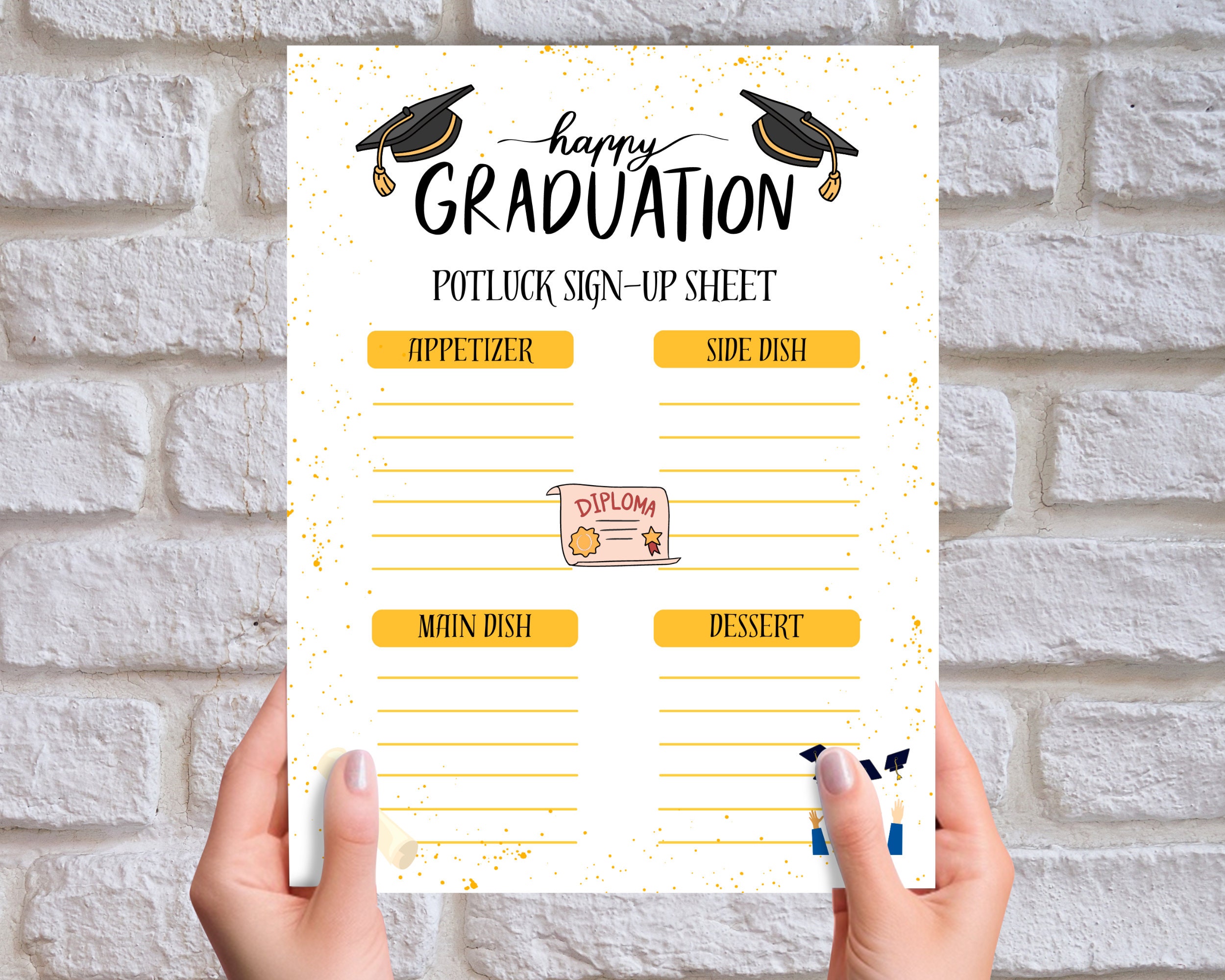 Graduation Potluck Sign up Sheet, Graduation Menu Sign up Form, Potluck ...
