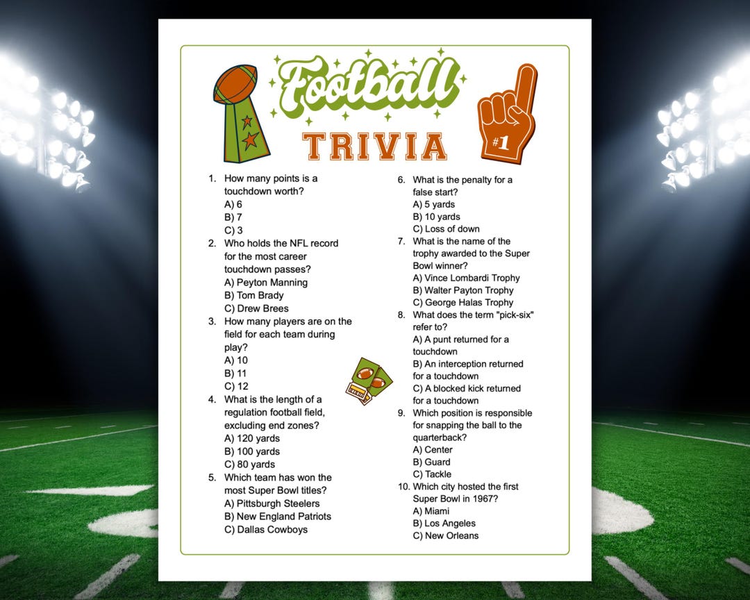 Football Trivia Game, Football Quiz, Football Party, Fun Football ...
