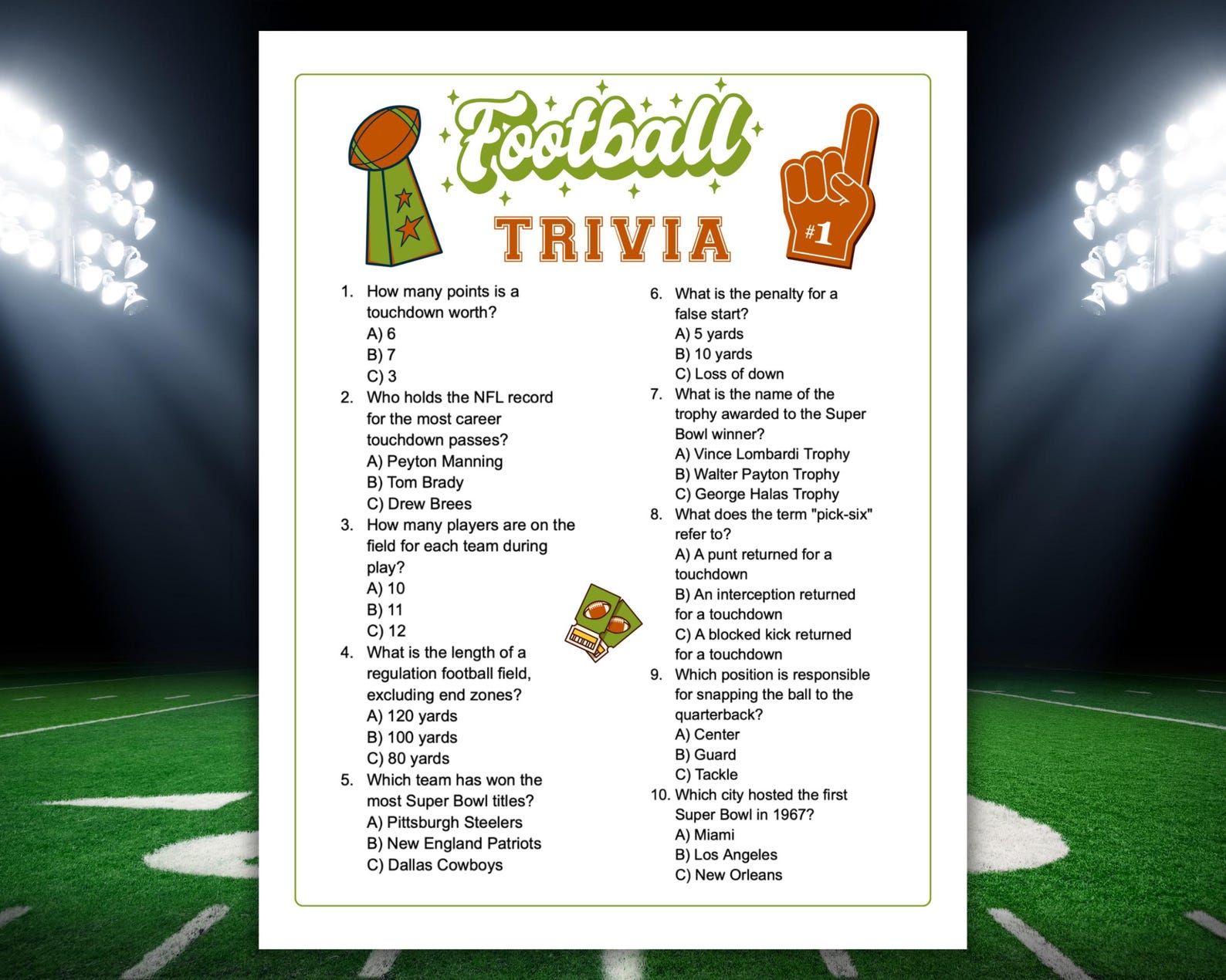 Football Trivia Game, Football Quiz, Football Party, Fun Football ...