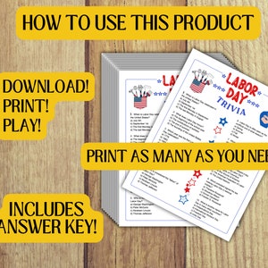 Labor Day Trivia Game, Labor Day Activity, End of Summer Game, Labor ...