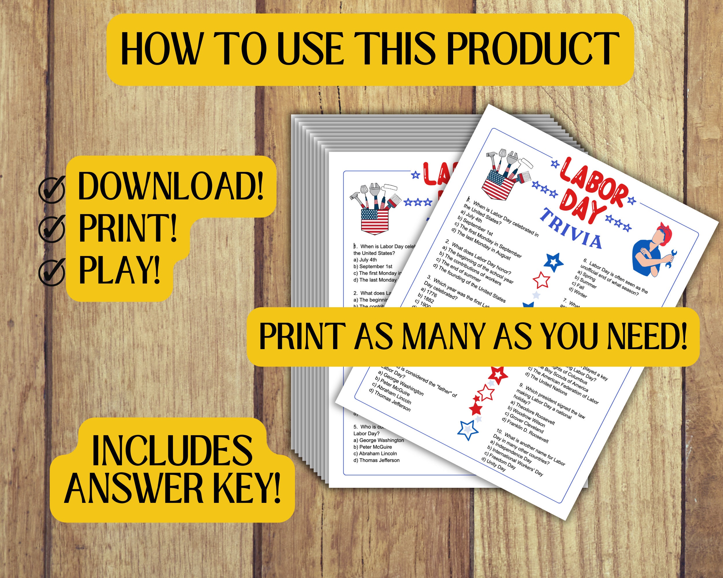 Labor Day Trivia Game, Labor Day Activity, End of Summer Game, Labor ...