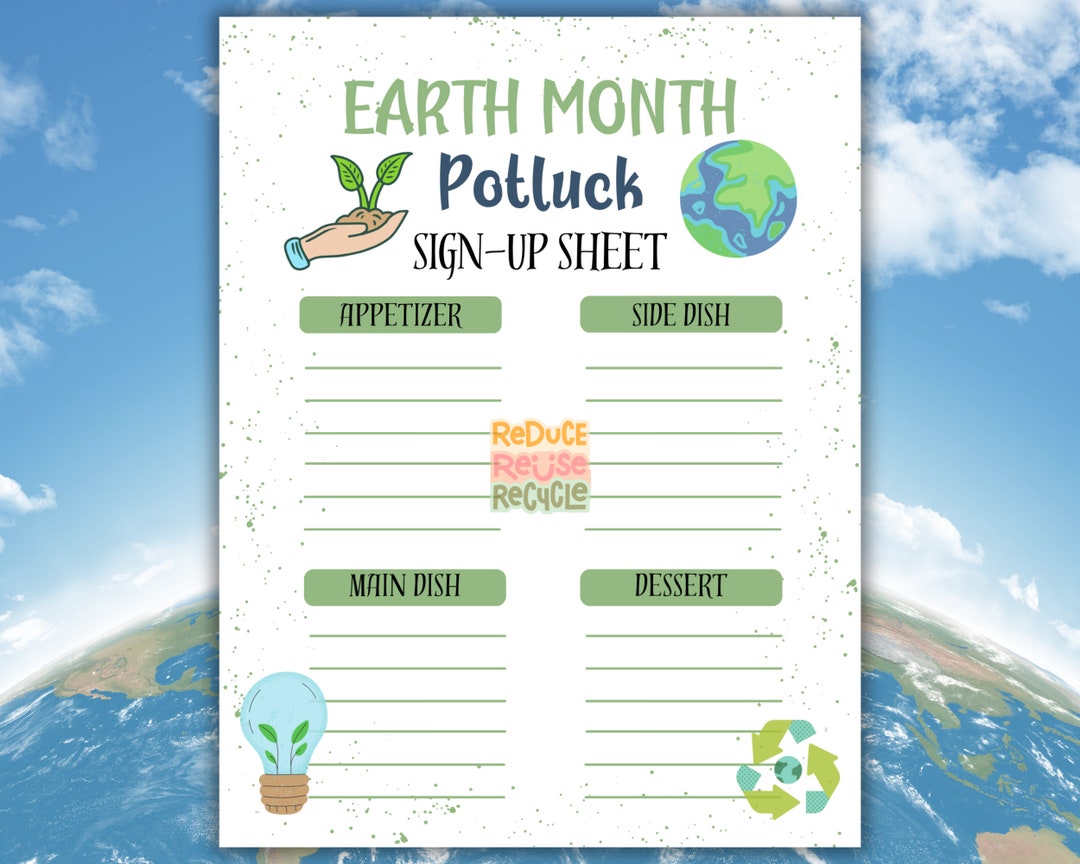 Earth Month Potluck Sign up Sheet, Potluck Sign up Sheet, Potluck Sign ...