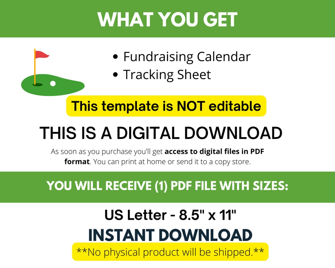 Girls Golf Fundraiser Calendar, Pick a Date to Donate Calendar, Cash ...