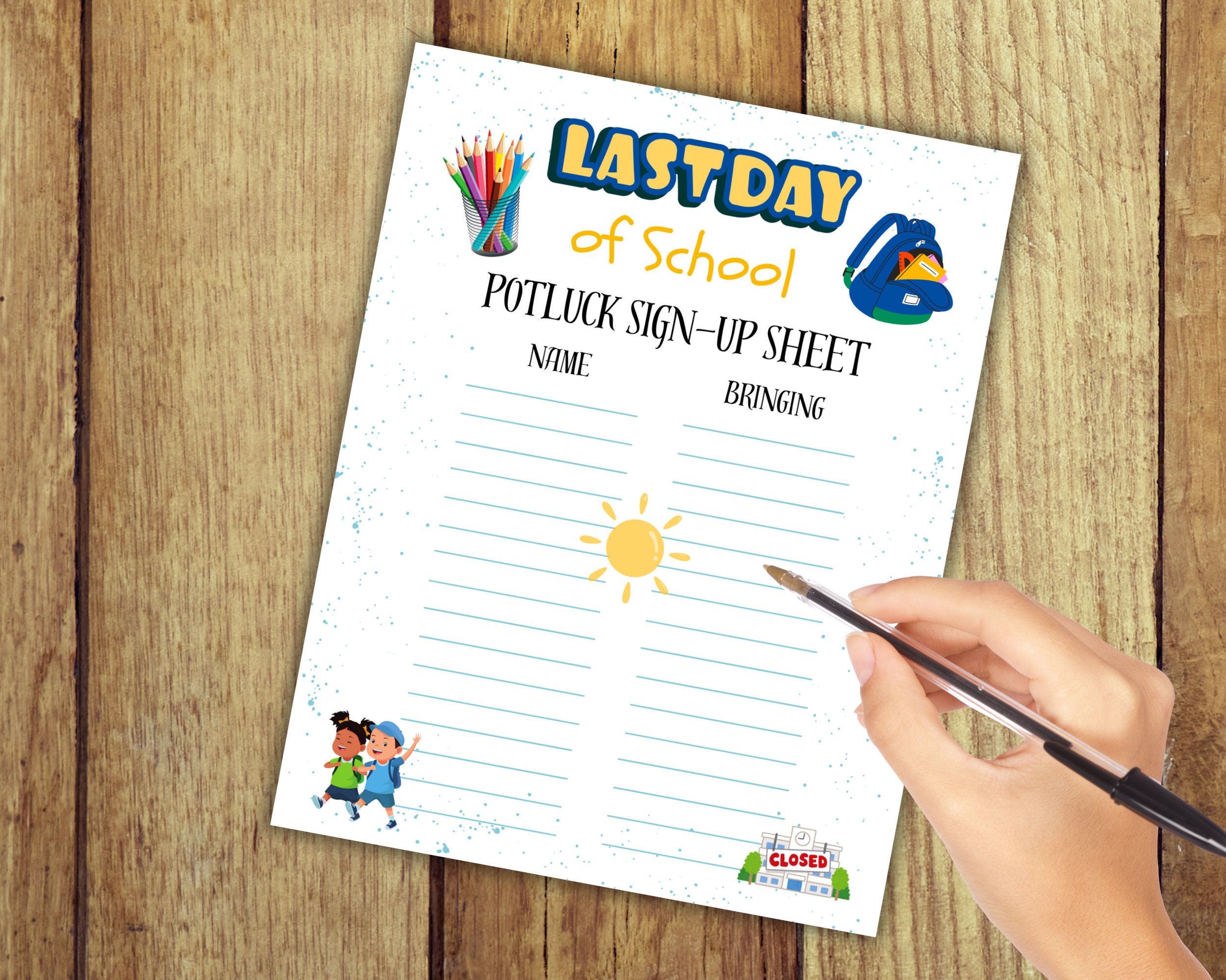 Last Day of School Potluck Sign up Sheet, School's Out Sign up Form ...