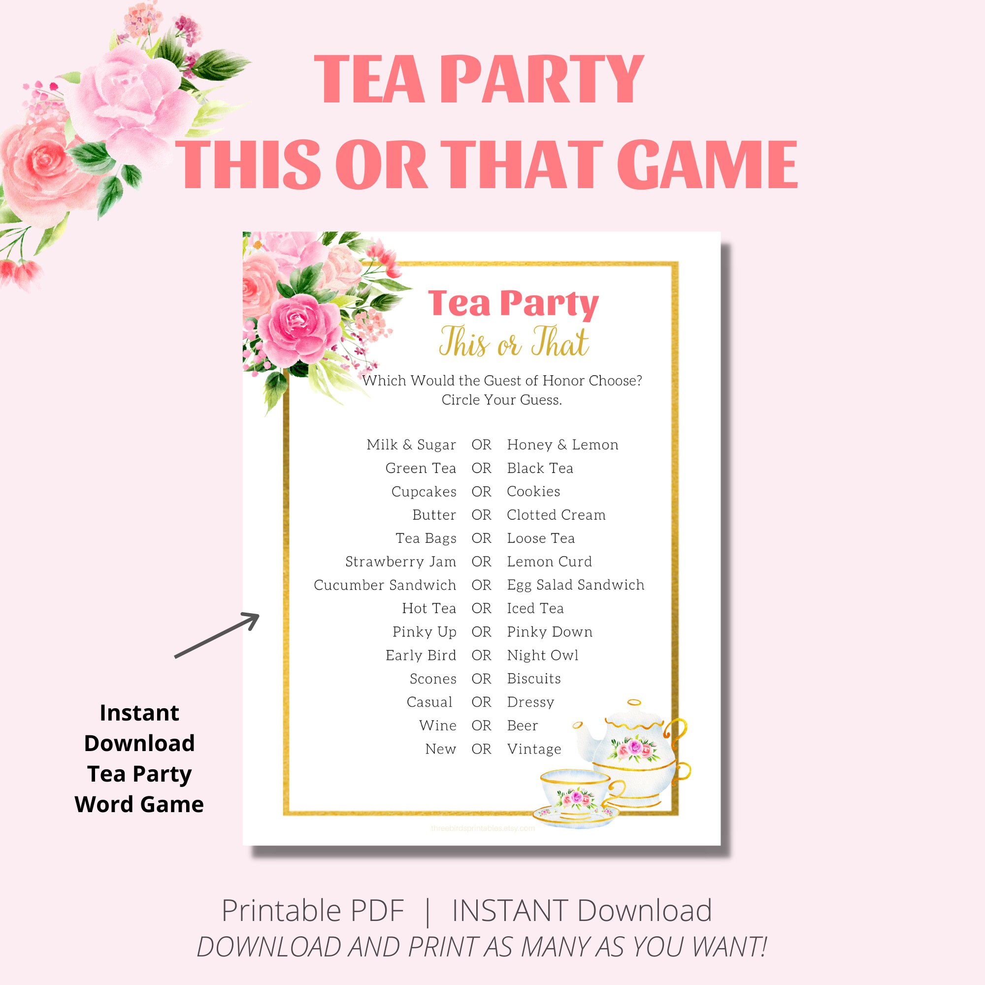 Tea Party Game | Instant Download | Garden Tea Party | Afternoon Tea ...