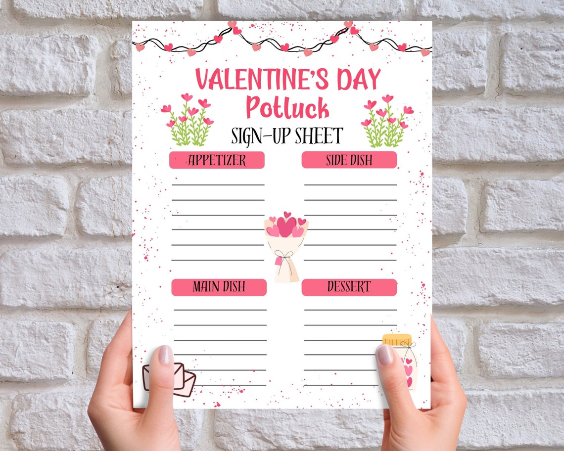 Valentines Day Potluck Sign up Sheet, Potluck Sign up Sheet, Potluck ...