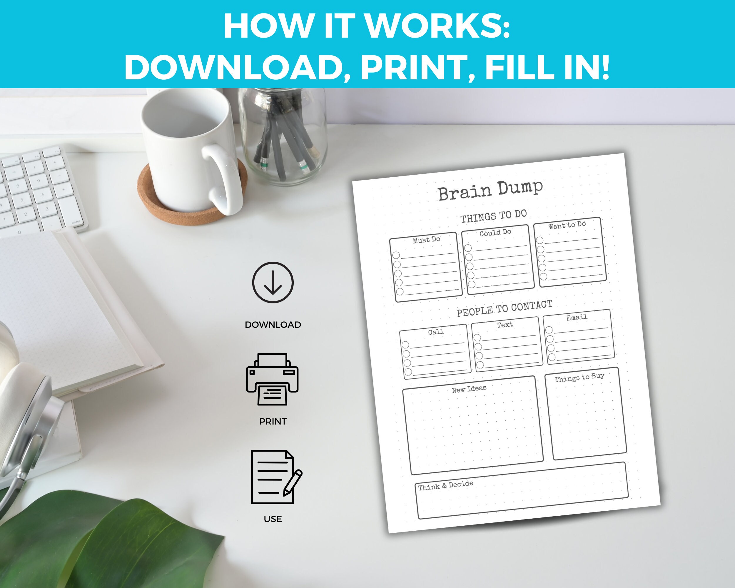 Brain Dump Printable, Thoughts Organizer, ADHD Brain Dump, Morning ...