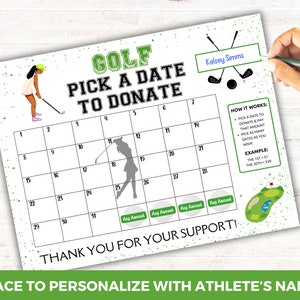 Girls Golf Fundraiser Calendar, Pick a Date to Donate Calendar, Cash ...