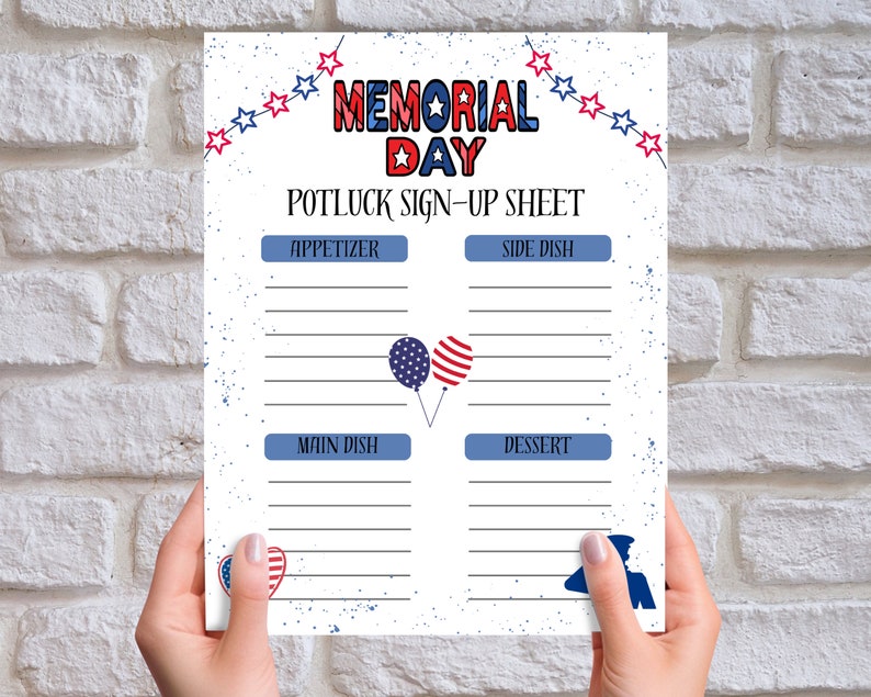 Memorial Day Potluck Sign up Sheet, Potluck Sign up Form, Memorial Day ...