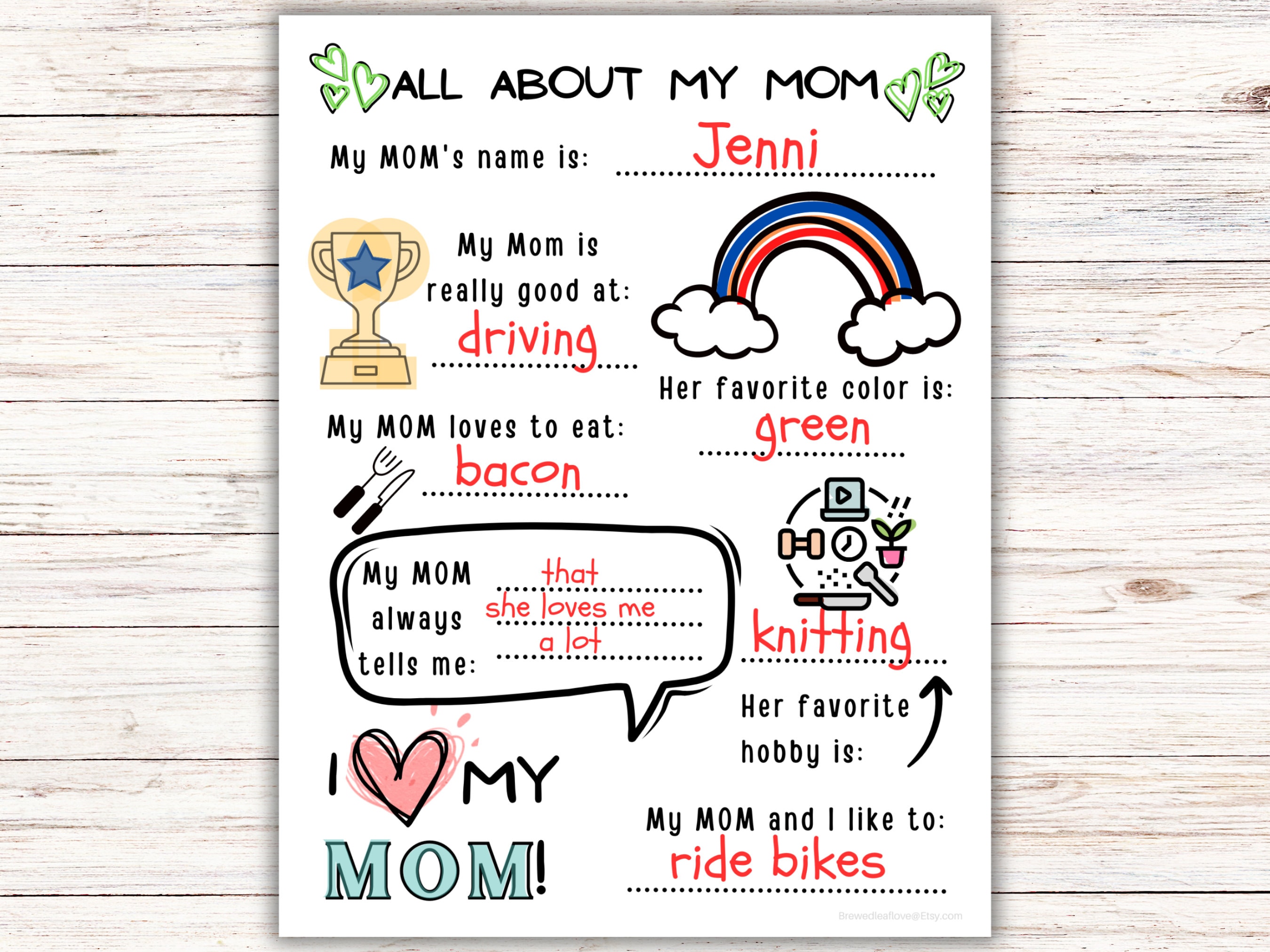 All About My Mom Printable, Mother's Day Gift From Kids, Mothers Day ...