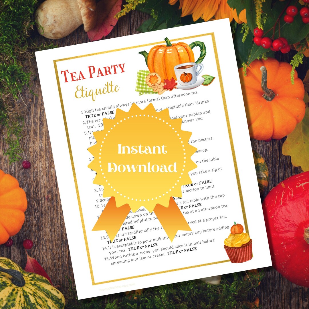 Thanksgiving Tea Etiquette Game, Fall Tea Party, Harvest Tea Party ...