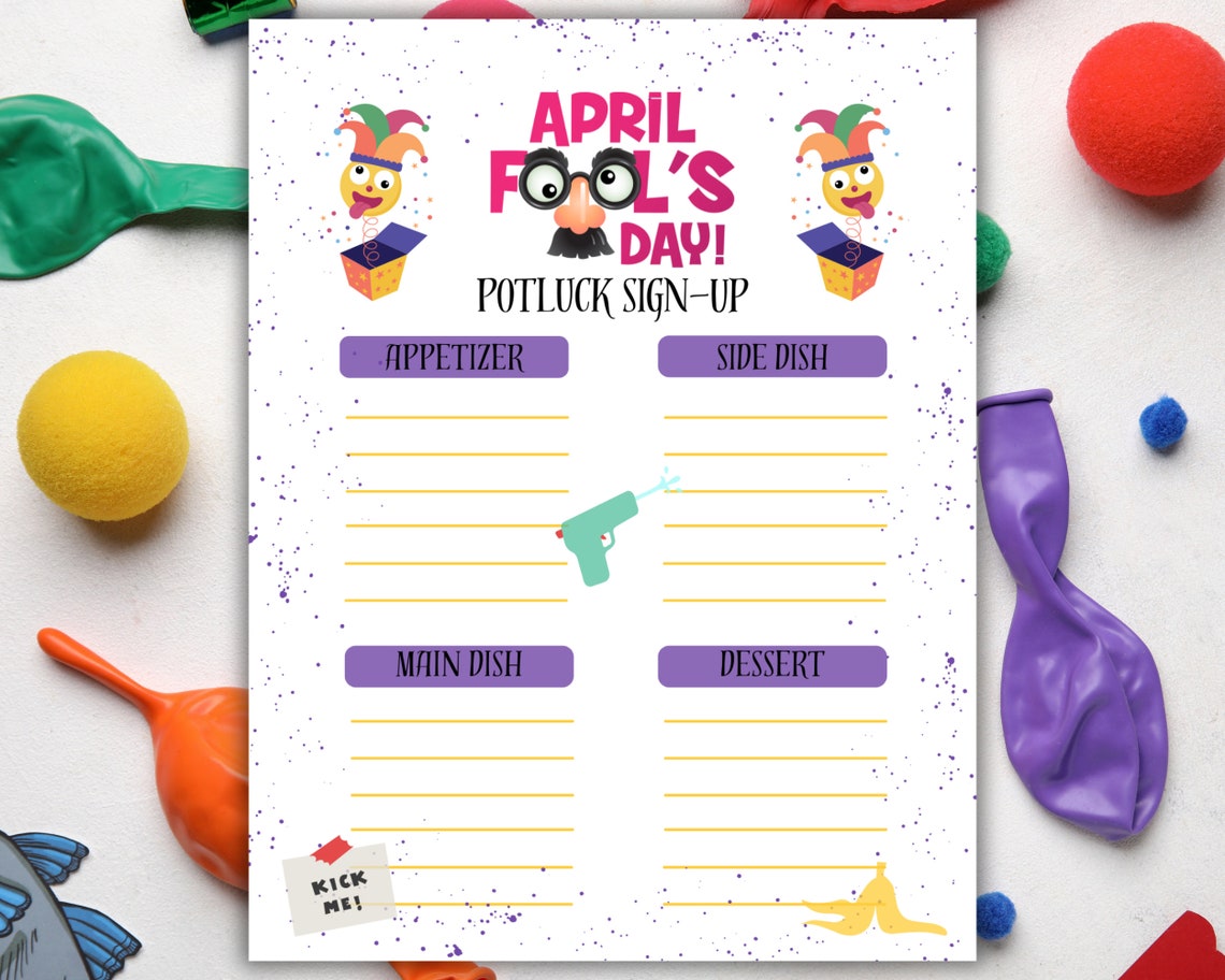 April Fools Potluck Sign up Sheet, April Fools Day Potluck Sign up Form ...