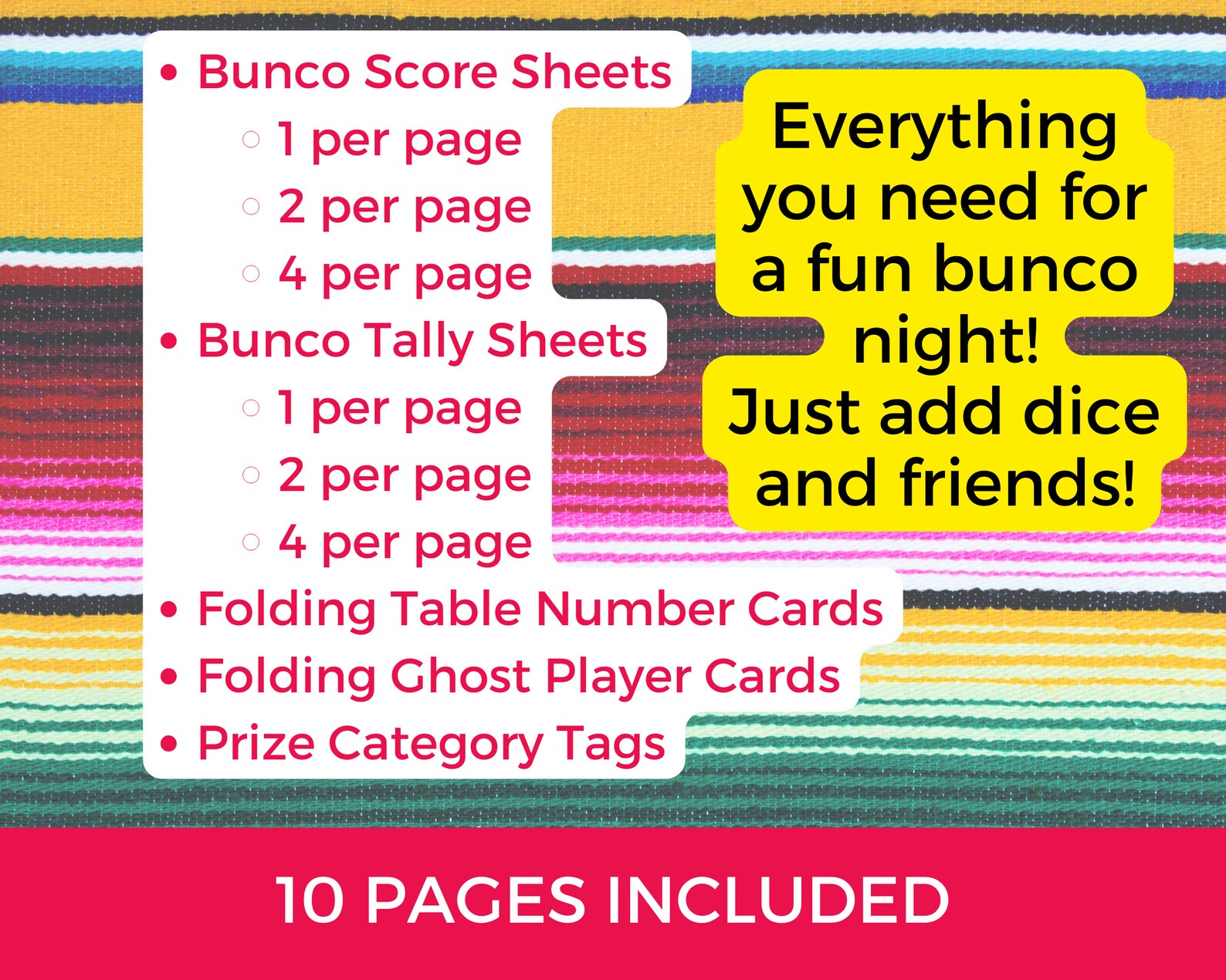 Fiesta Bunco Score Sheets, May Bunco Score Cards, Fiesta Bunco Game ...