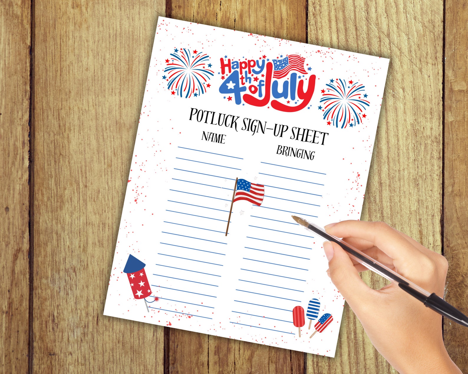 July 4th Potluck Sign up Sheet, 4th of July Sign up Form, Independence ...