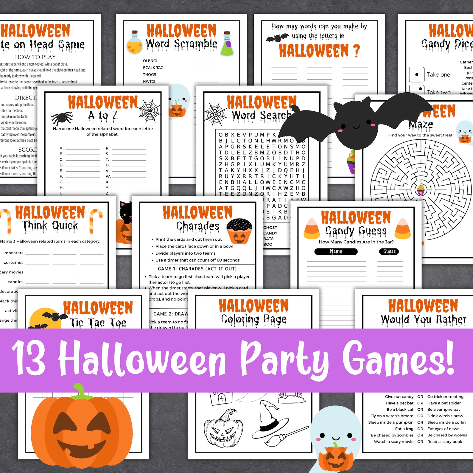Halloween Printable 13 Game Bundle | Halloween Party Games | Halloween ...
