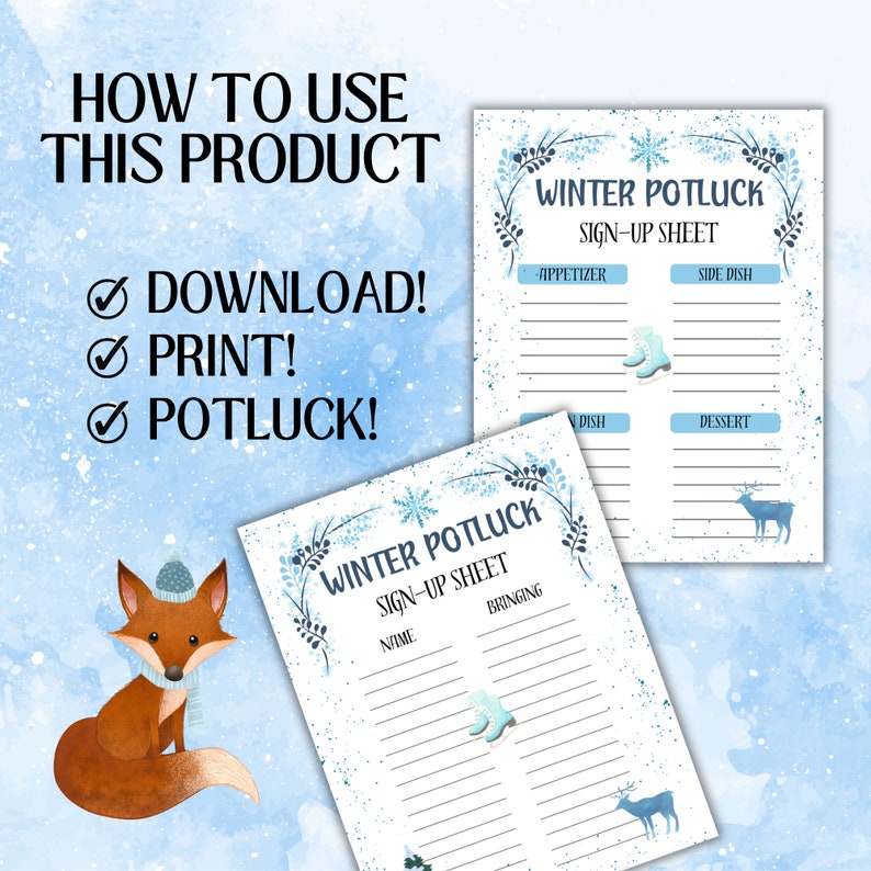 Winter Potluck Sign up Sheet, Winter Sign up Form, Potluck Sign up Form ...