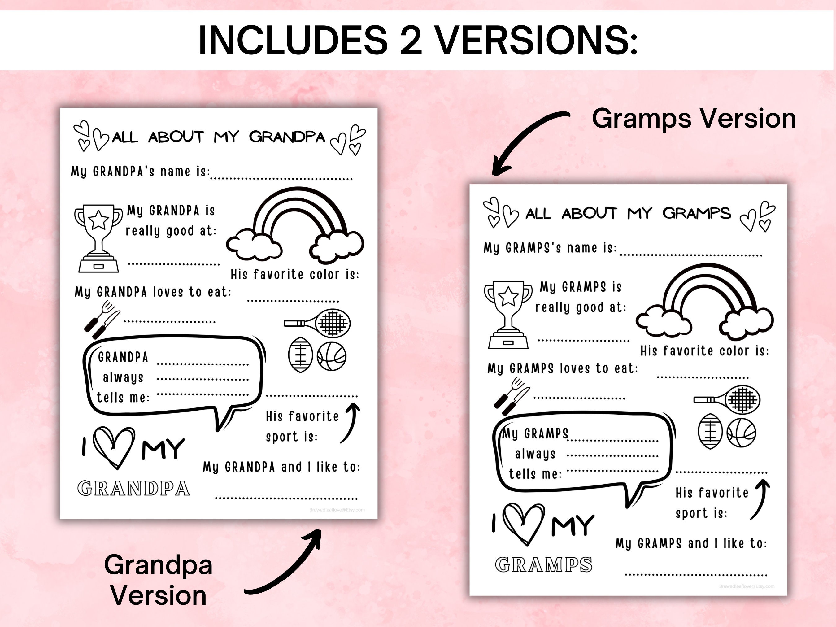 All About My Grandpa Printable, Kids Father's Day Printable, Printable ...