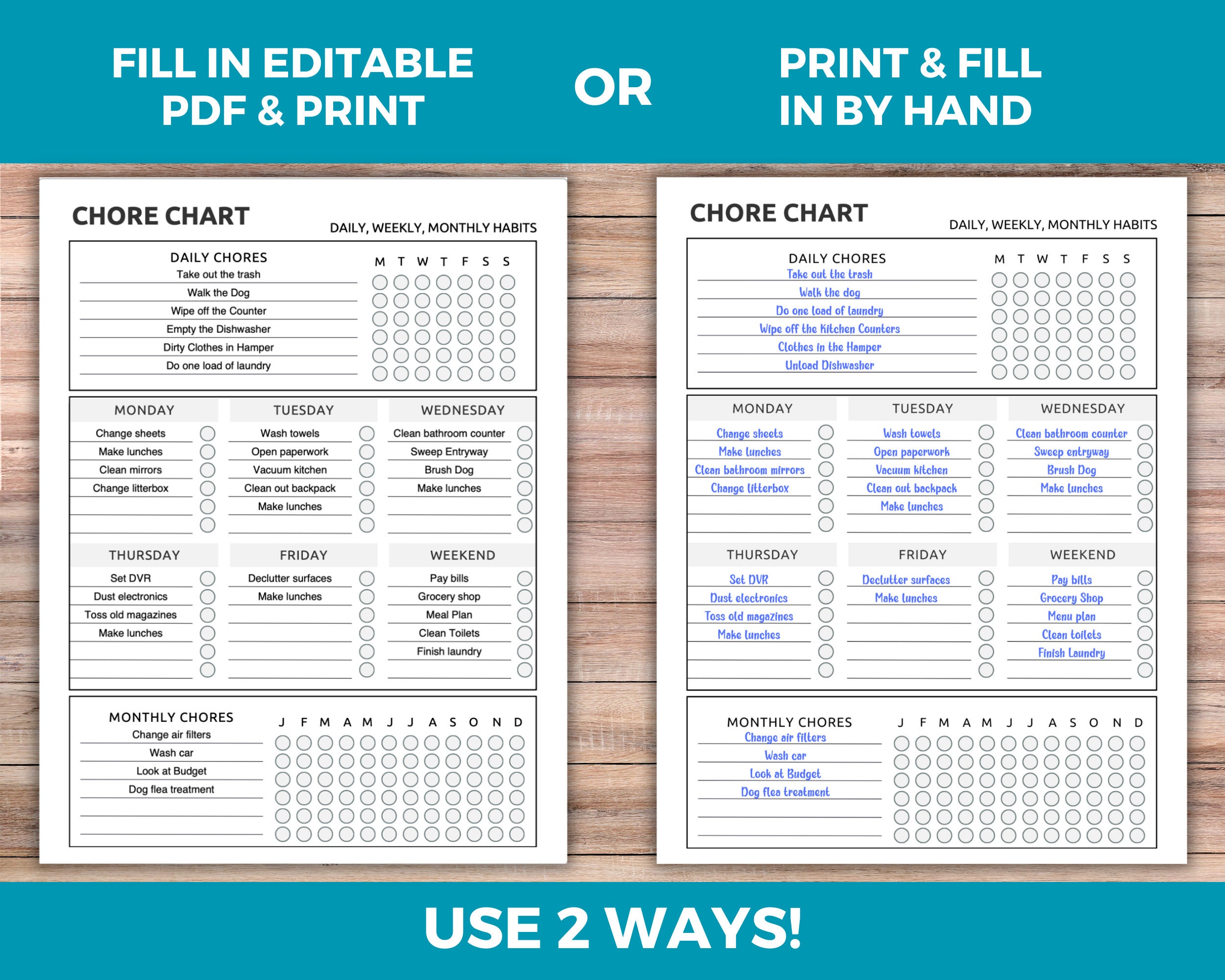 Adult Chore Chart, Chore Checklist Adult, Weekly Chore Chart for Adults ...