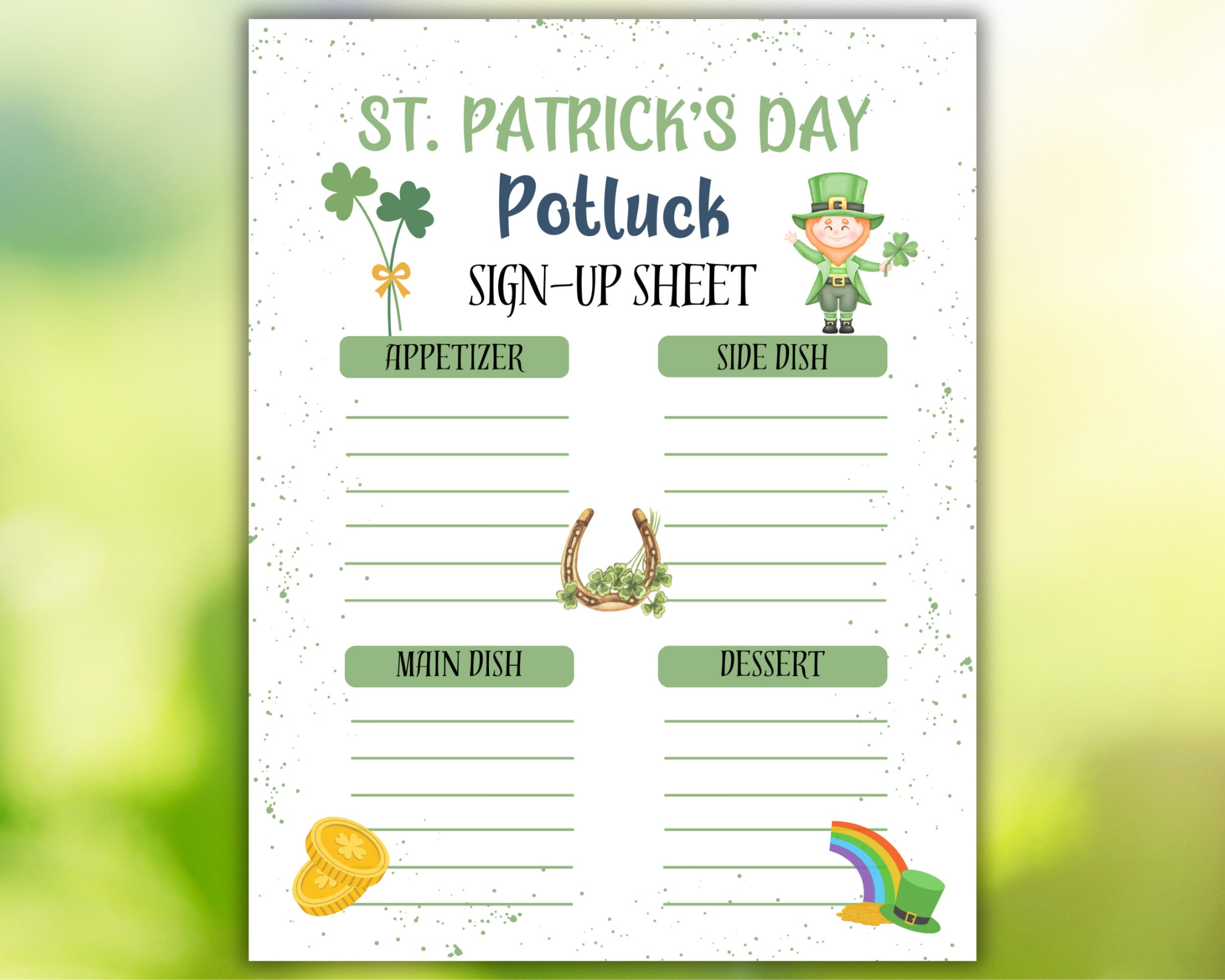 St Patricks Day Potluck Sign up Sheet, Potluck Sign up Sheet, Potluck ...