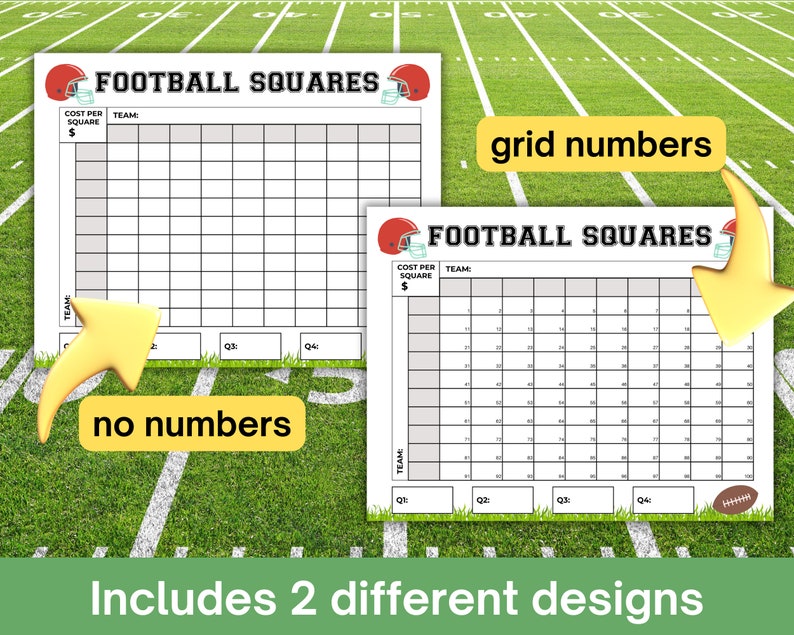 Football Squares Printable, Football Fundraiser, 100 Football Squares ...