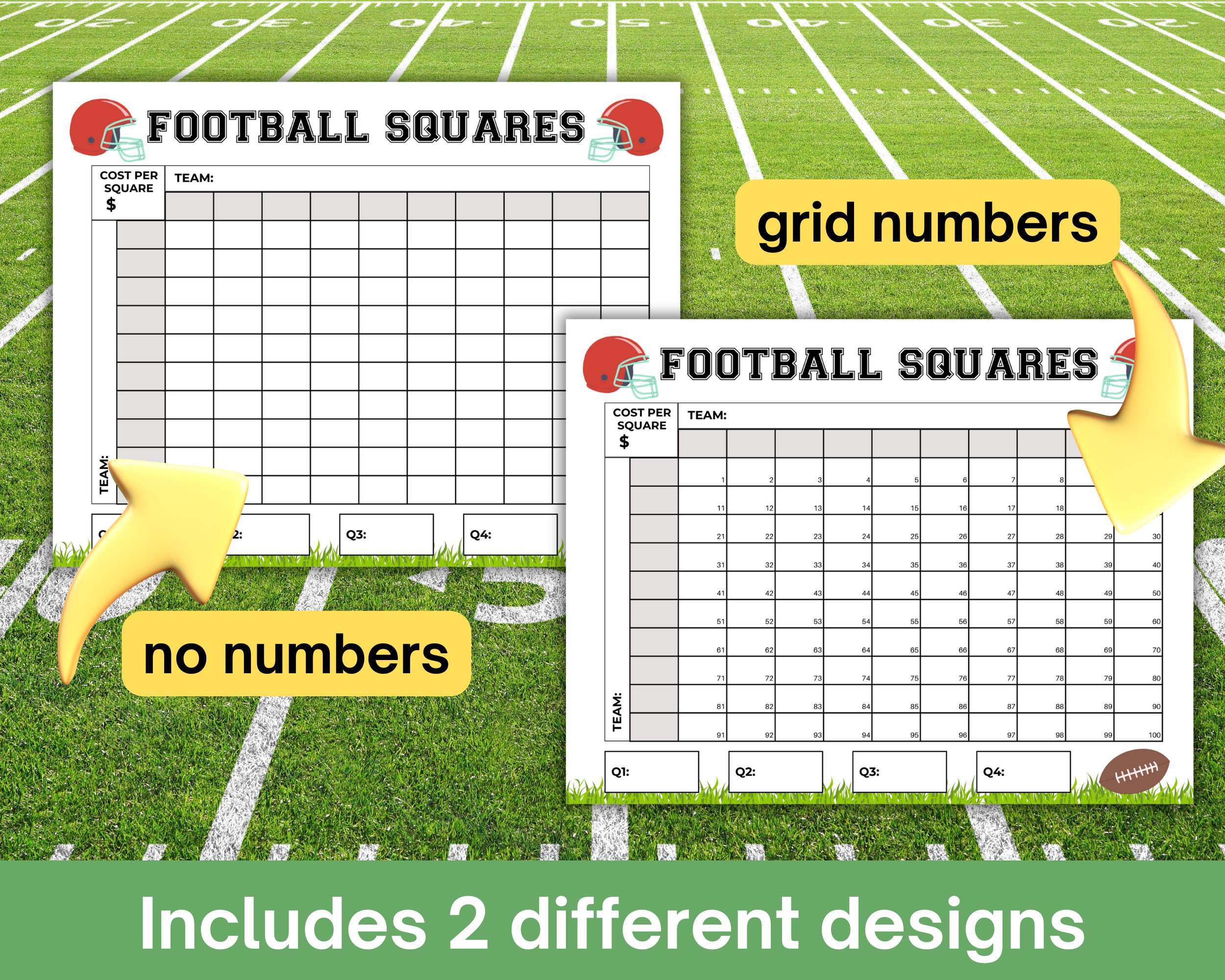 Football Squares Printable, Football Fundraiser, 100 Football Squares ...