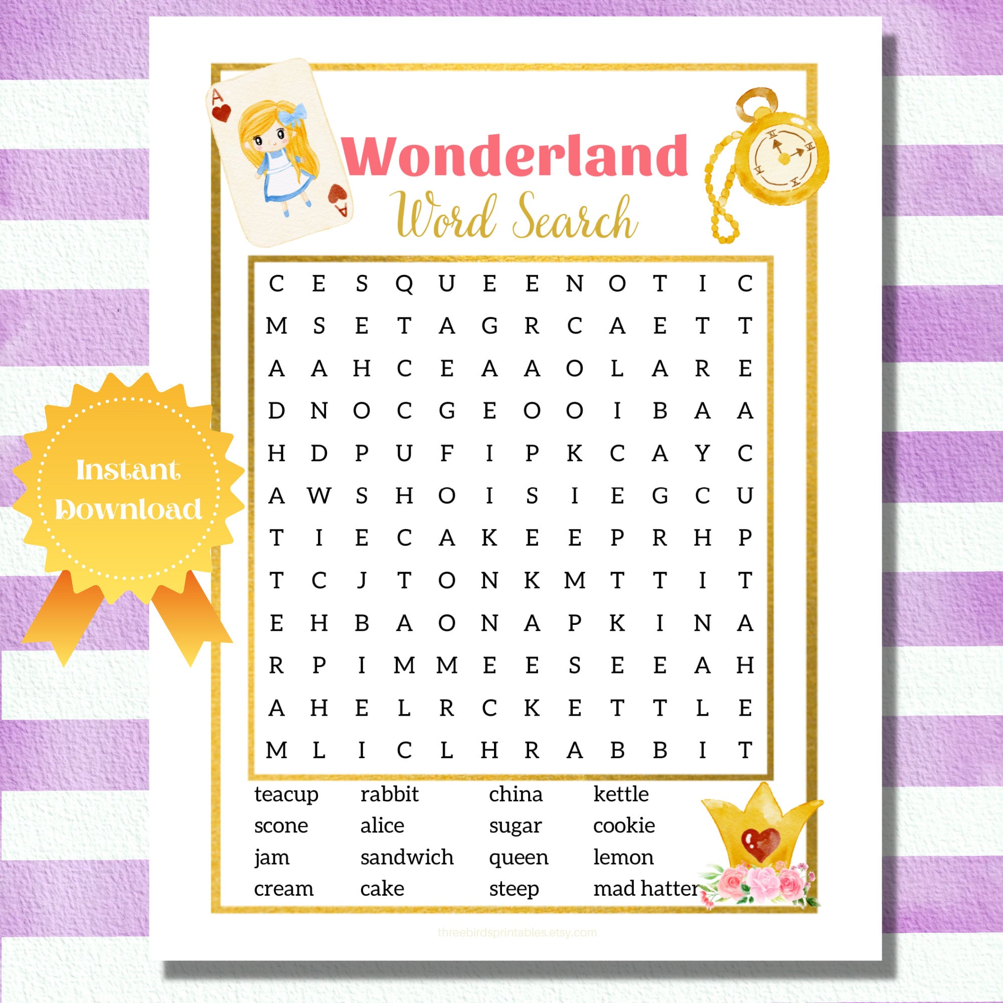 Alice in Wonderland, Word Search Game, Wonderland Tea Party, Alice Tea ...