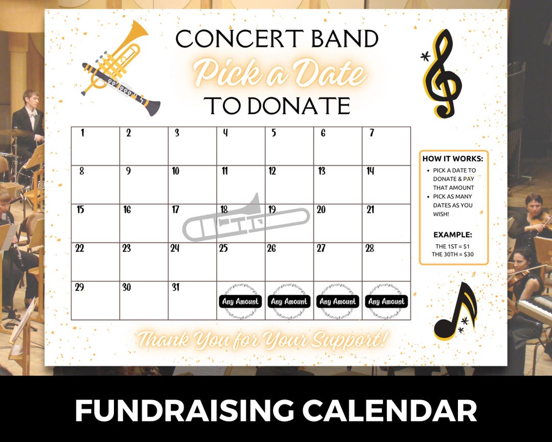 Concert Band Fundraiser Calendar, Pick a Date to Donate Calendar, Cash ...