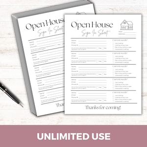 Open House Sign in Sheet, Editable Canva Template, Open House Form ...