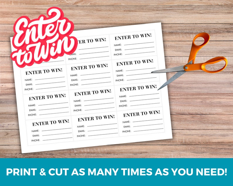 Printable Raffle Tickets, Enter to Win Tickets, Simple Raffle Ticket ...