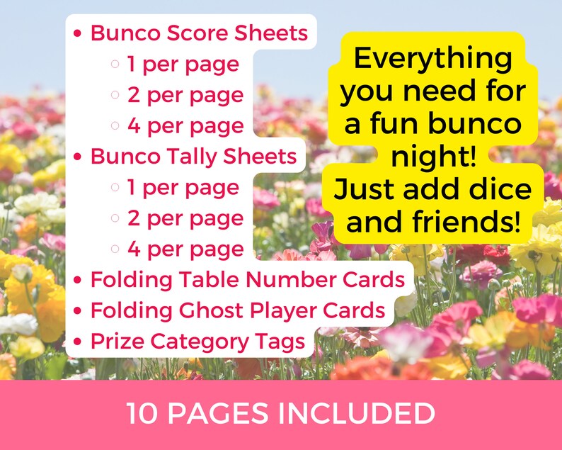 May Flowers Bunco Score Sheets, May Bunco Sheets, Spring Bunco Game ...