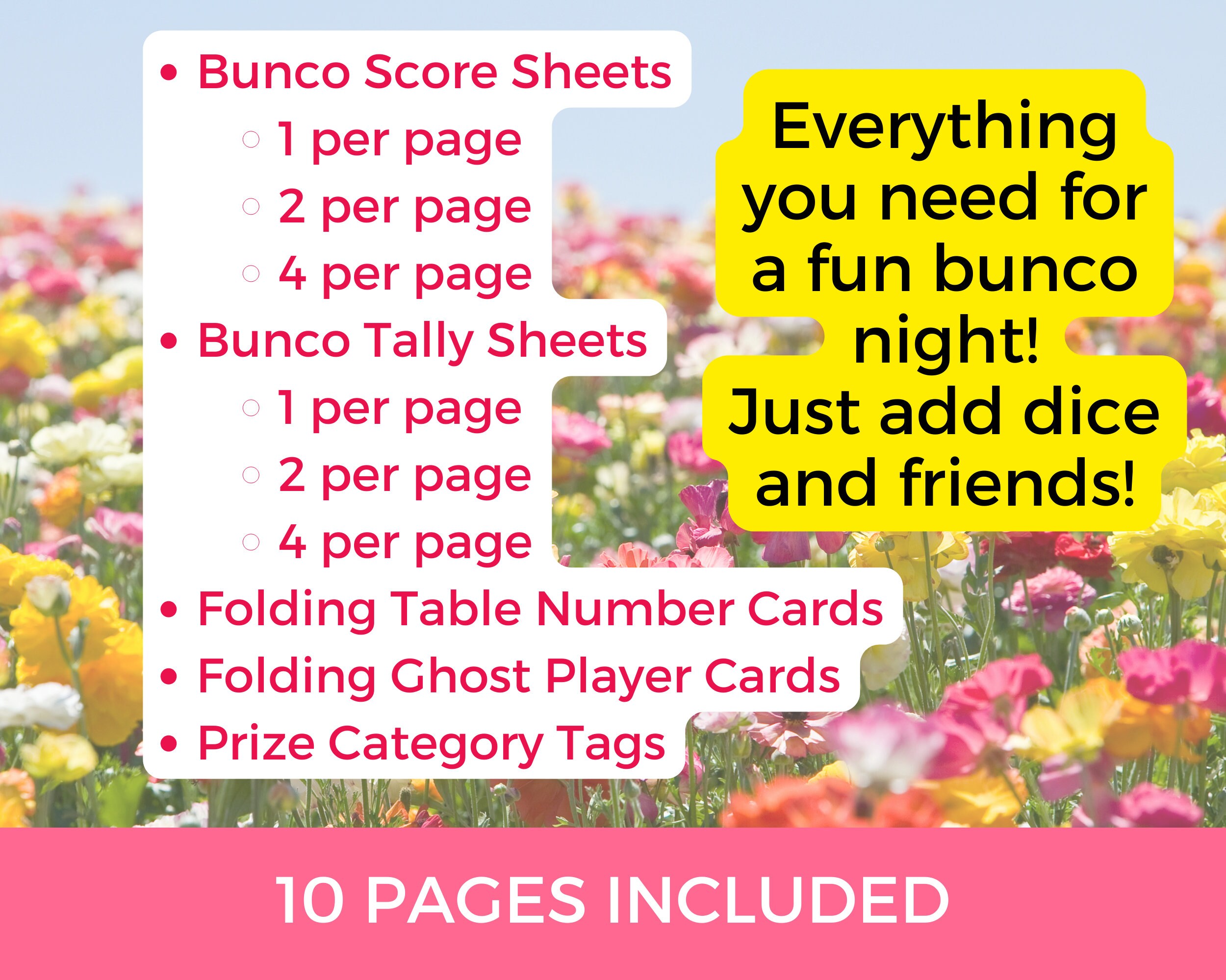 May Flowers Bunco Score Sheets, May Bunco Sheets, Spring Bunco Game ...