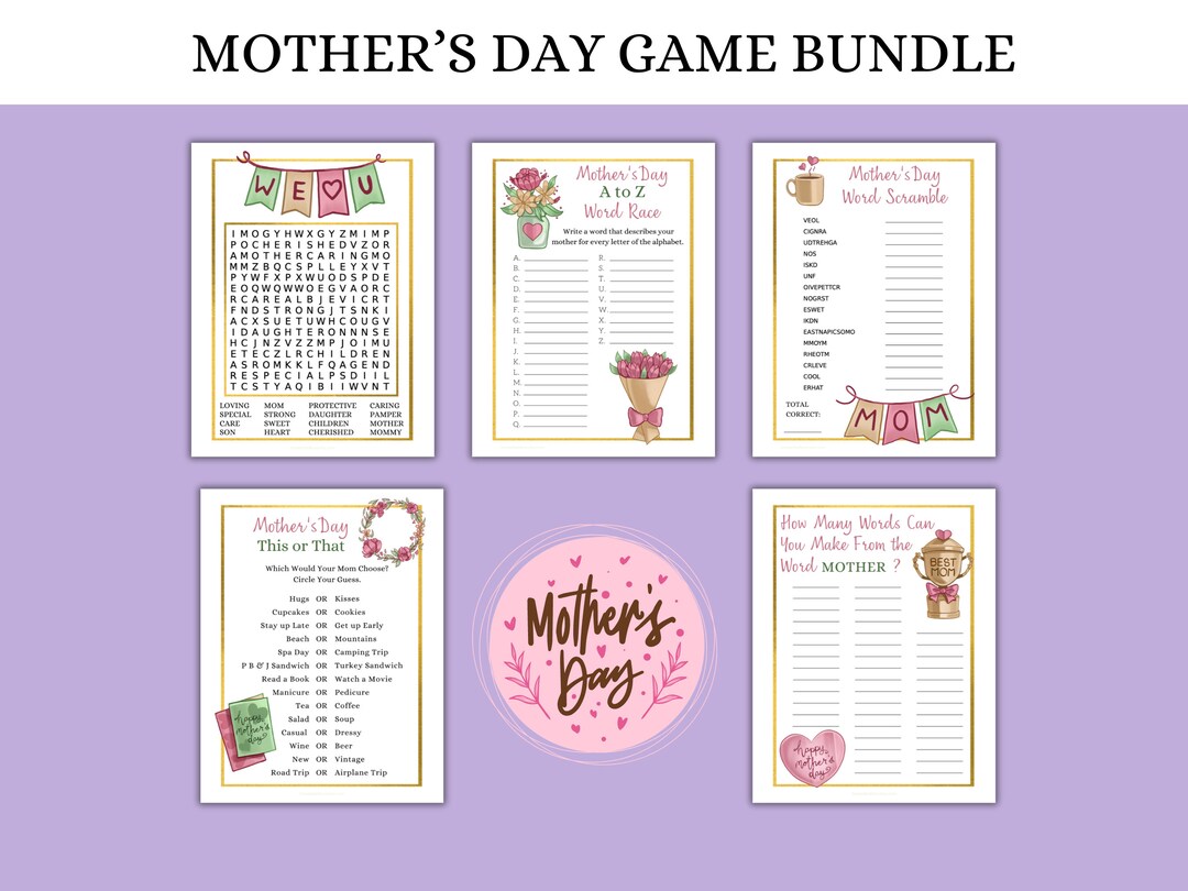 Mothers Day Games Bundle, Mothers Day Brunch Activity, Games for Mom ...
