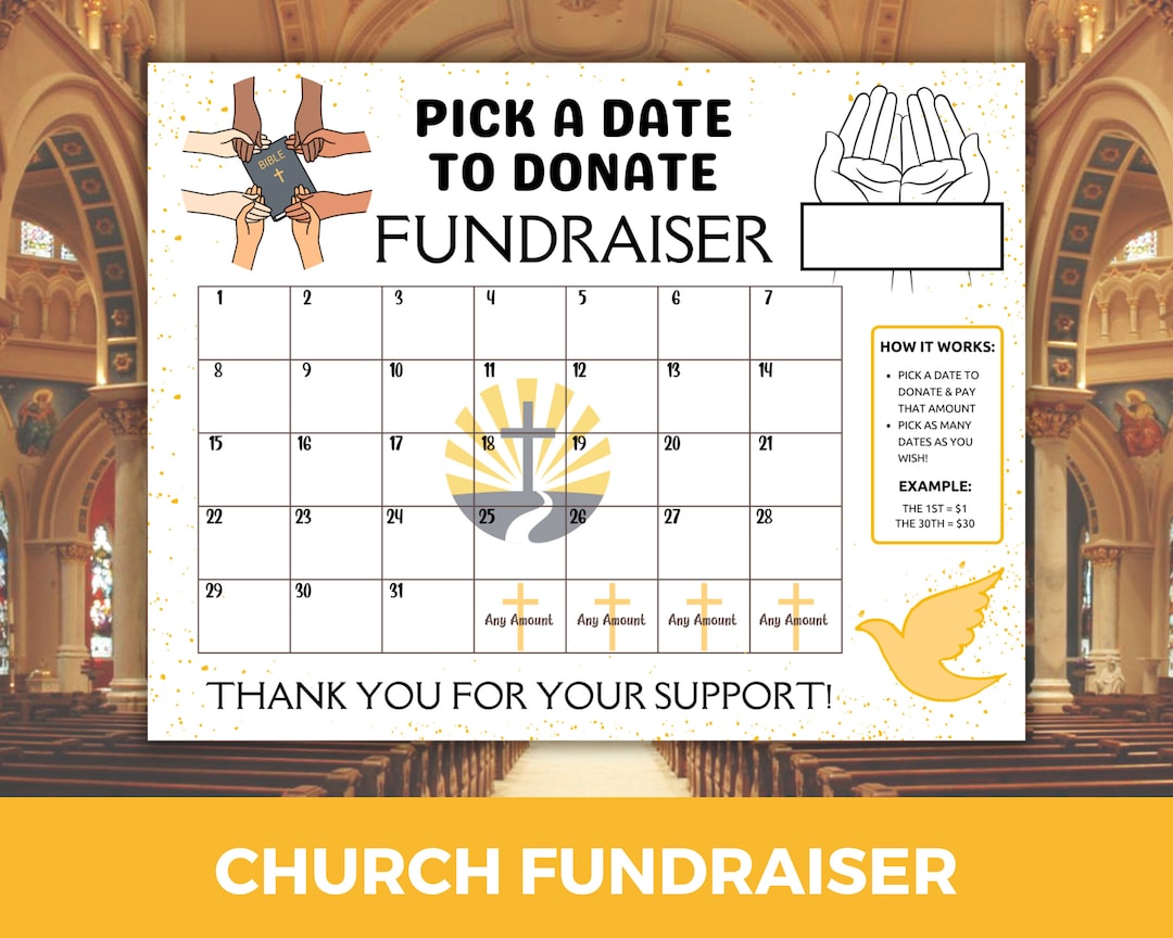 Church Fundraiser Calendar, Pick a Date to Donate Calendar, Cash ...