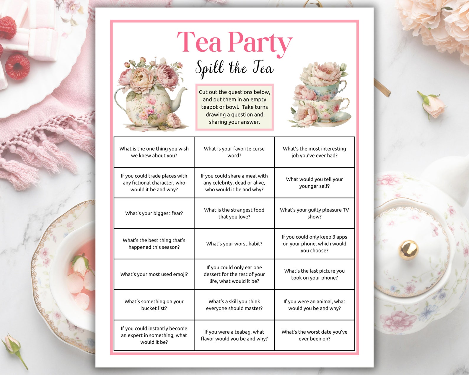 Spill the Tea Game, Tea Party Games, Tea Party Activities, Girls Tea ...