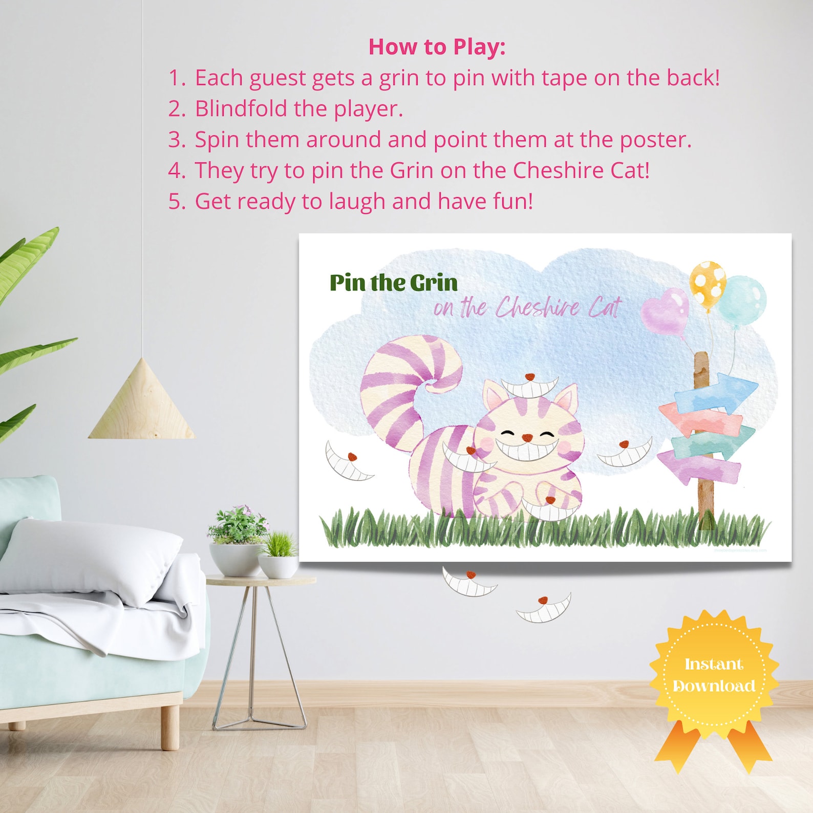 Pin the Tail Game, Cheshire Cat Game, INSTANT Download, Alice in ...