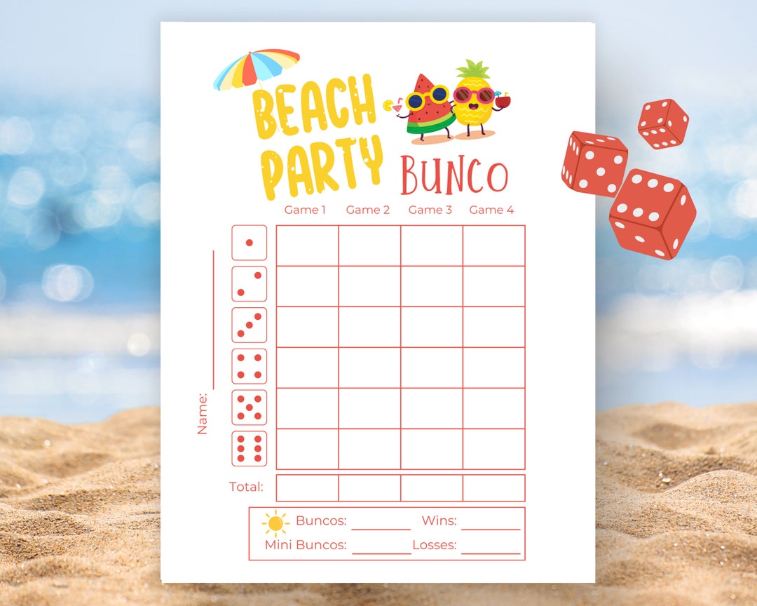 Beach Party Bunco Score Sheets, Summer Bunco Score Cards, Summer Bunco ...