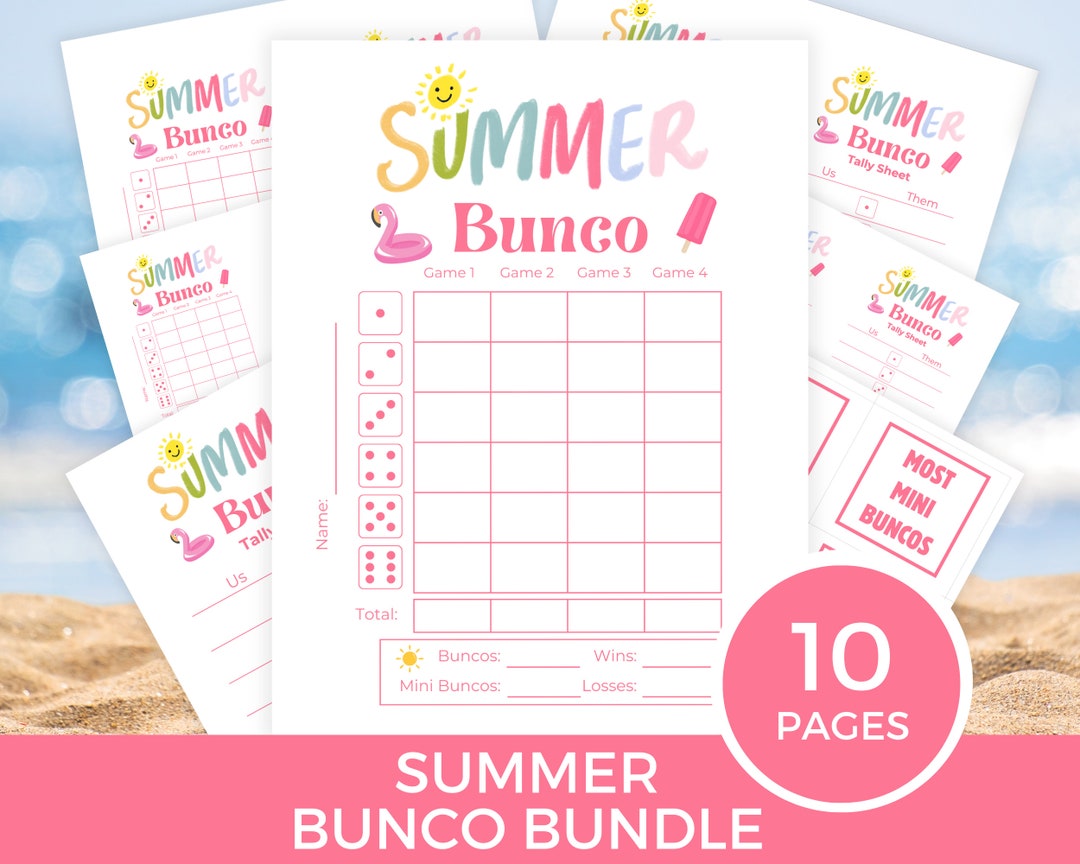 Summer Days Bunco Score Sheets, June Bunco Score Cards, June Bunco Game ...
