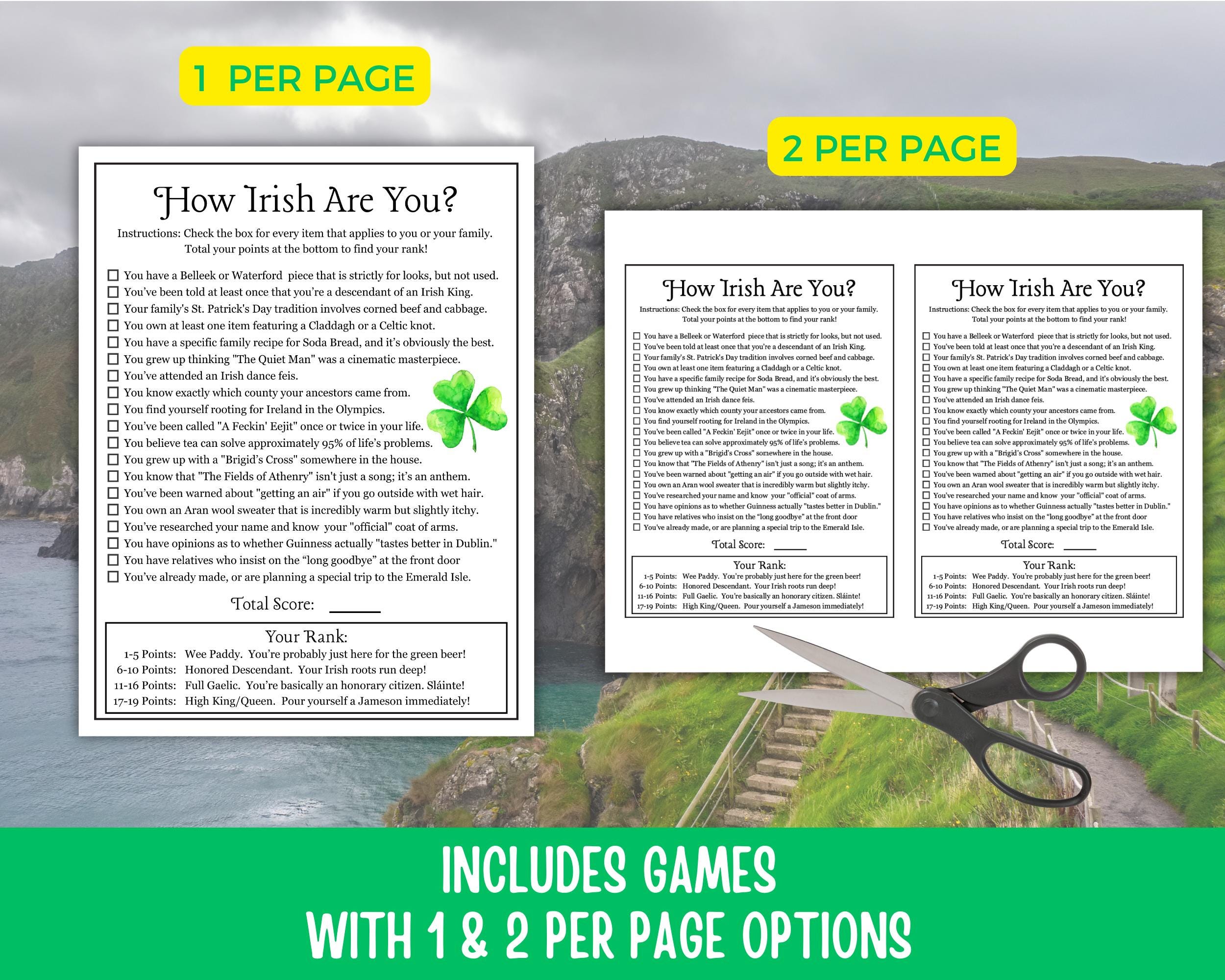 How Irish Are You Trivia Game, St Patricks Day Party Game, Irish Game ...